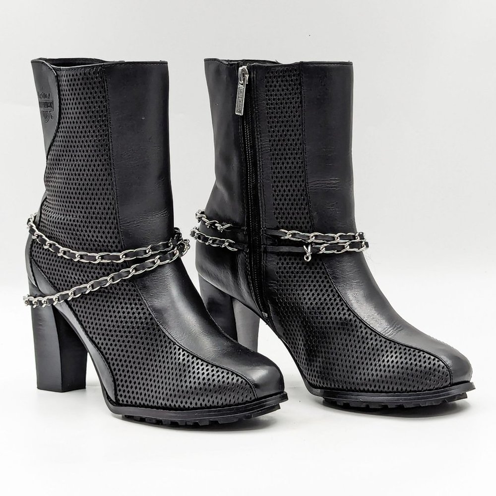 Harley Davidson Women Claudia Chain Zip Heel Black Le… - Gem